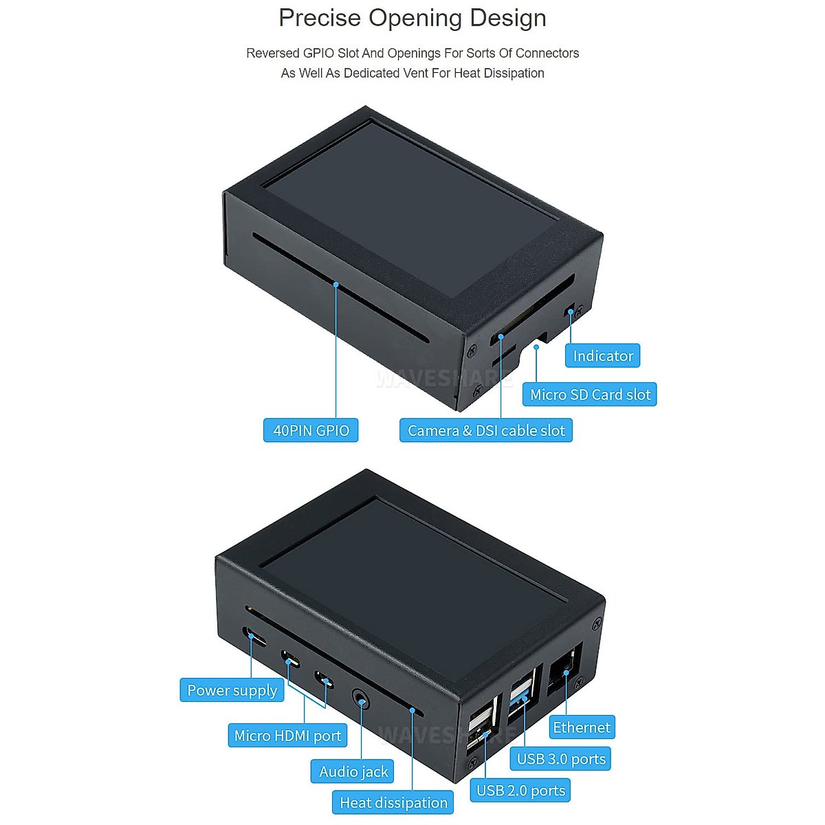 Waveshare Aluminum Alloy Case for Raspberry Pi 4 Compatible with 3.5inch Display (Case ONLY)