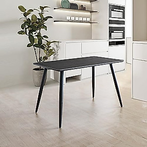 seonyou Dining Table Rectangle Marble Kitchen Table, 47" Mid Century Modern Dining Table for Small Spaces, Grey Dining Room Table with Sintered Stone Top and Metal Legs