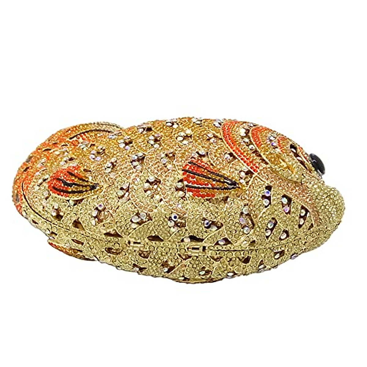 Tngan Women Mini Fish Clutch Luxury Rhinestones Purse Sparkling Banquet Handbag Wedding Party Clutch Bag, Gold Orange