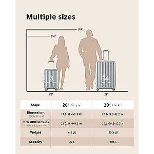 LUGGEX PC Carry On Luggage 22x14x9 Airline Approved - Expandable Hardside Luggage with Spinner Wheels - 4 Metal Corner Hassle-Free Travel (Silver Suitcase)