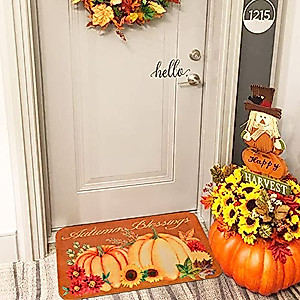 VERTKREA Pumpkin Sunflower Doormat, Autumn Floor Mat 18 × 30 Inches Happy Thanksgiving Mat Indoor for Living Room Bedroom Kitchen Orange