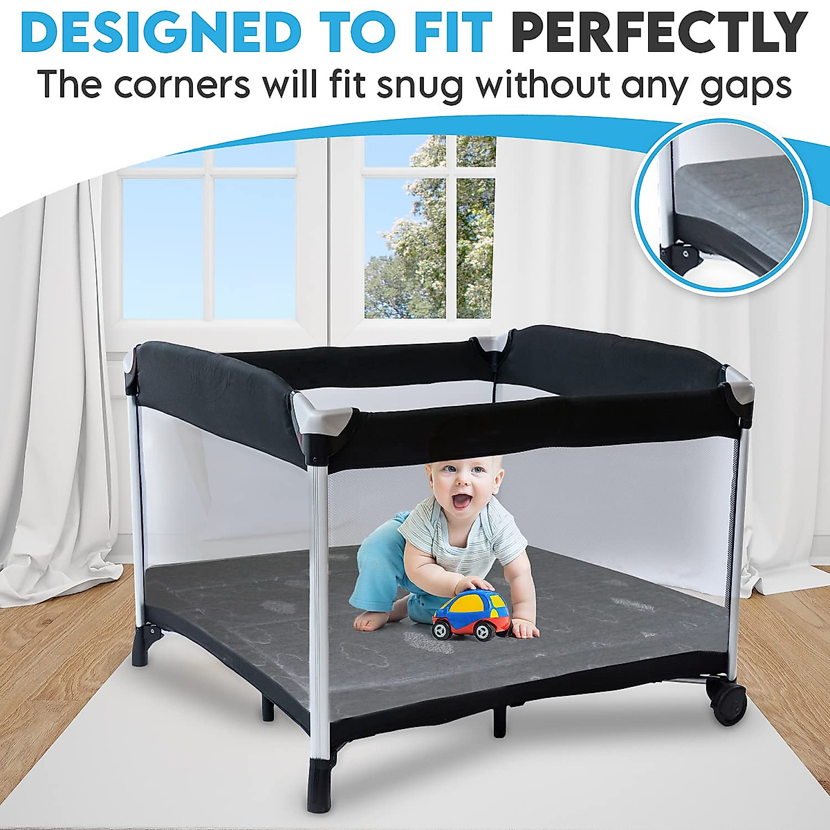 Sleepah Square 36x36 Mattress Pad (Trifold) Waterproof Memory Foam Portable Mattress Topper w Removable Cover Compatible with Joovy Room 2 Delta Children Century Thick Dual Sided