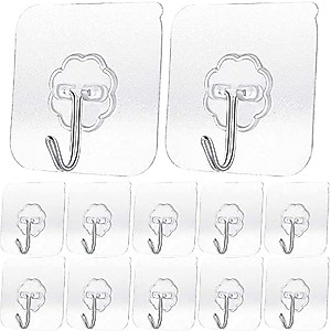 Alayaglory Transparent Adhesive Hooks 30 lb(Max), Waterproof and Oilproof Reusable Seamless Hooks, Heavy Duty Wall Hook for Kitchen Bathroom Office (8 Pack) Transparen
