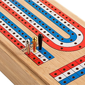 Ceebyfa Cribbage Board Game Set with Large Storage Area, Solid Wood 3 Track Cribbage Board, 9 Metal Pegs, 2 Playing Cards and Instruction. Portable Travel Board Game for All Ages.