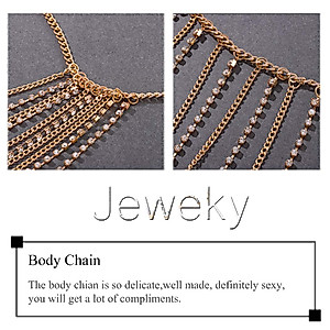 JEWEKY Rhinestone Tassel Waist Chain Gold Crystal Belly Body Chains Rave Beach Body Jewelry Accessories for Women