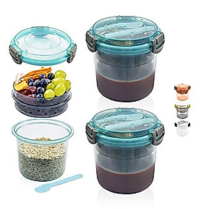 Overnight Oats Containers with Lids Set of 2,20OZ Overnight Oats Jars,Leakproof Food Storage Containers for Oatmeal,Yogurt with Spoon,Cereal Milk Breakfast On The Go Cups,Meal Prep Container