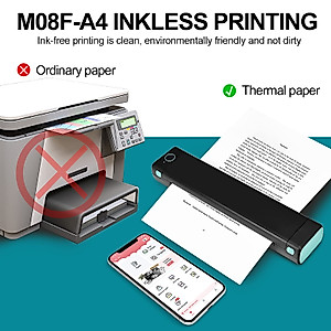 Portable Printers Wireless for Travel Mini Printer, Bluetooth Mobile Printer, Inkless Thermal Printer Support 8.26"x11.69" A4 Thermal Paper, Compatible with Android and iOS Phone & Laptop
