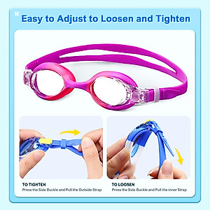 Juatellay Kids Swim Goggles with Cases, 2 Packs No Leaking Anti Fog Swimming Goggles 180° Clear View Kids Goggles for Boys Girls(Age 6-14)