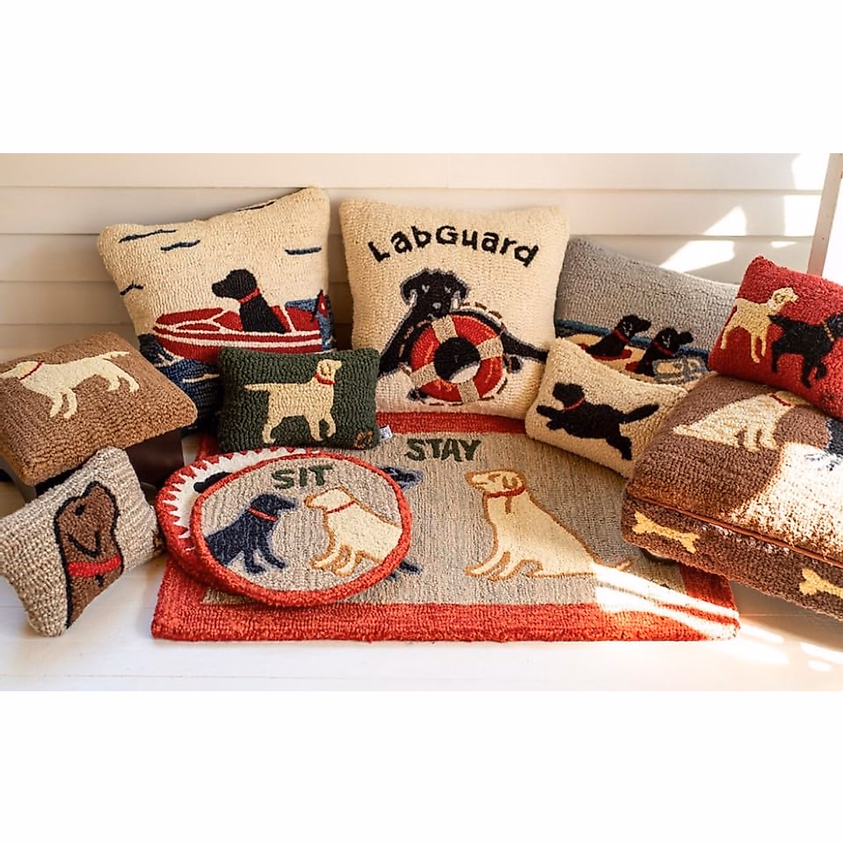 Chandler 4 Corners Artist-Designed Seadog Boating Hand-Hooked Wool Decorative Throw Pillow (18” x 18”) Dog Pillow for Couches & Beds - Easy Care & Low Maintenance - Black Labrador Square Pillow