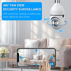 Light Bulb Security Camera, Upgrade 10X Digital Zoom Light Bulb Camera, WiFi Dual Lens Indoor Outdoor Light Socket Security Camera with APP/Color Night Vision/Motion Tracking/Two-Way Audio