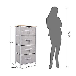 CERBIOR Drawer Dresser Closet Storage Organizer with Label Card 4-Drawer Closet Shelves, Sturdy Steel Frame Wood Top with Easy Pull Fabric Bins for Clothing, Blankets - Grey
