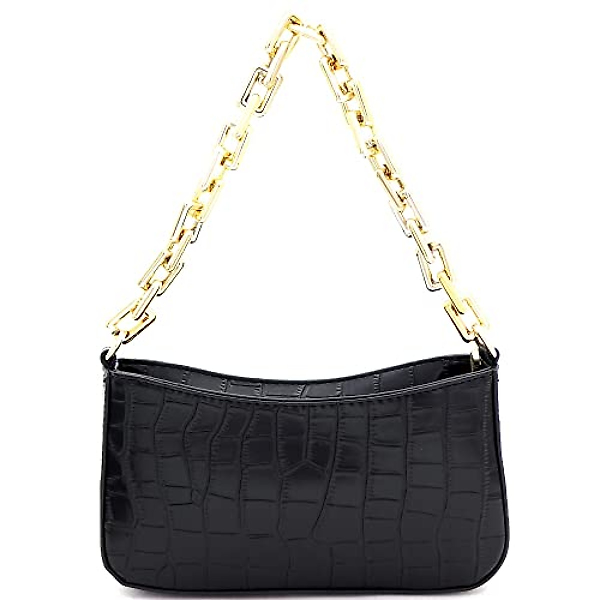 Retro Vintage Gold Chain Small Casual Party Clutch Purse Bag Cross Body (Neon-Yellow)