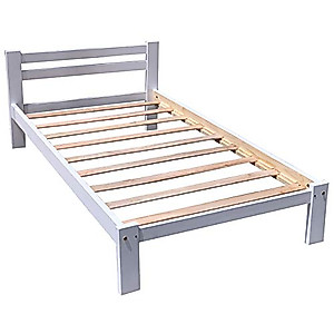 Amazonas Twin XL Size Bed Frame Solid Pine Wood and Hardwood Slats Support White Finish Wooden White Kids Bed Single Suitable for Boys Girls Teen Bedroom Wooden Bed Frame