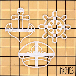 Set of 3 Nautical cookie cutters (Designs: Anchor, Captain's Hat and Ship's Wheel), 3 pieces - Bakerlogy