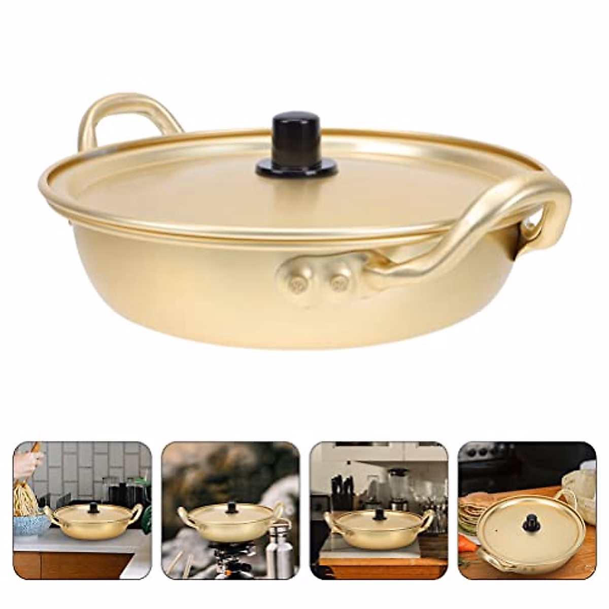 Yardwe Spoon Ramen Pot Korean Ramen Cooking Pot with Lid and Handles Korean Ramen Noodle Pot Fast Heating Ramyun Cooker for Cooking Soup Pasta Stew Kitchen Cookware 20cm Soup Pot Ramen Cooker