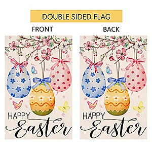 Easter Eggs Garden Flag 12x18 Vertical Double Sided Spring Floral Butterfly Farmhouse Holiday Outside Decorations Burlap Yard Flag BW270