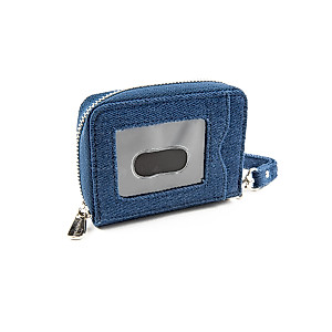 WalletBe Women's Wallet RFID Cash Card Coin Accordion Clutch with Wristlet Blue Denim