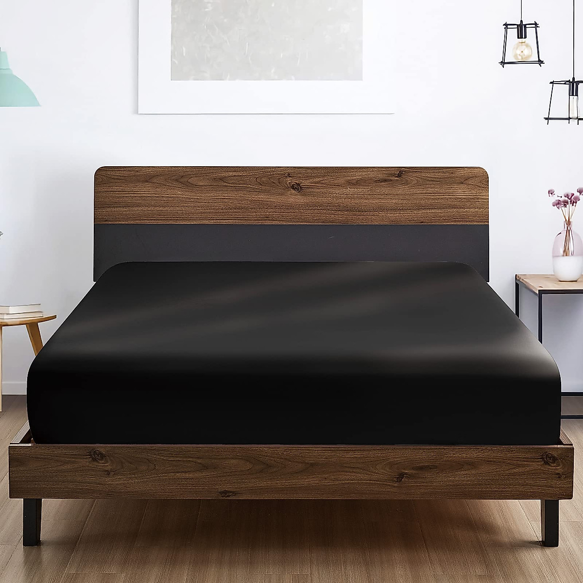 FreshCulture Full Fitted Sheet Only 2 Pack - Hotel Quality Fitted Sheet Full Size - Ultra Soft & Breathable - Brushed Microfiber - Deep Pocket - Cooling Fitted Sheets for Full Size Bed (Black)