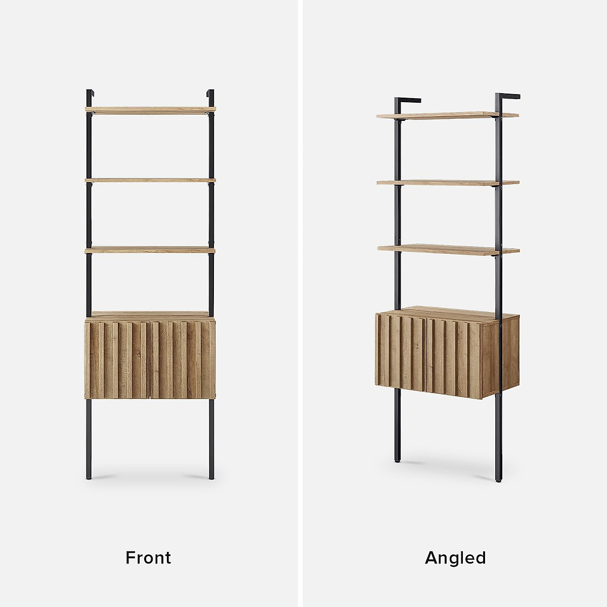 mopio Norwin Ladder Book Shelf, Wall Bookshelf, Farmhouse Industrial Bookcase, Narrow Slim Organizer Display Shelves, Living Room, Bedroom (3-Tier Shelf Cabinet)