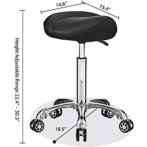 Saddle Stool Rolling Chair Hydraulic Adjustable with Wheels for Office Home Salon Spa Studio (Black)