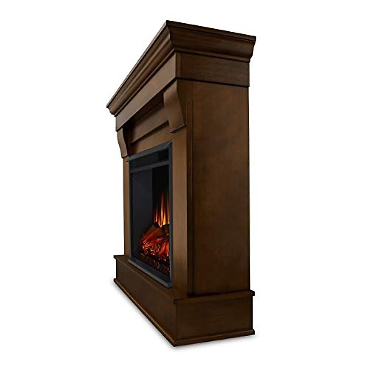 BOWERY HILL Contemporary Solid Wood Electric Fireplace Mantel Heater with Remote Control, Adjustable Led Flame, 1500W in Espresso