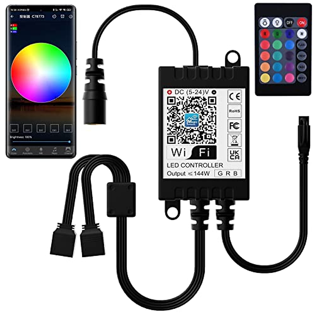 MIHEAL WiFi Wireless Smart LED Controller with 24 Keys Remote for RGB LED Strip Lights, Compatible with Alexa Google Home IFTTT, Support Android iOS System