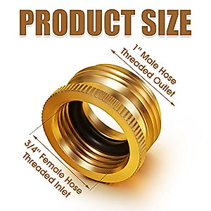 Solid Brass Garden Hose Adapter, 3/4" NPT Male Connector x 1”GHT Female Garden Hose, 1 Inch Male Pipe Fittings Thread to 1.3 Inch Female Garden Hose Thread, with Rubber Gasket and Sealant Tape