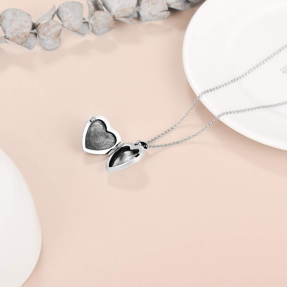 AOBOCO Heart Locket Necklace That Holds Pictures Sterling Silver Cherry Blossom Flower Lockets Jewelry for Women - Always in My Heart