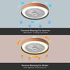 XuanDe Ceiling Fans with Lights and Remote Quiet, 20" Enclosed Ceiling Fan Modern Low Profile DC Motor 6 Gear Wind Speeds 3 Colors Stepless Dimming for Bedroom, Living Room-Walnut wood color