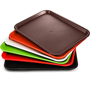 Yarlung 6 Pack Plastic Fast Food Trays, 16x12 Inches Restaurant Serving Trays Set for Coffee Table, Kitchen, Party, 6 Colors