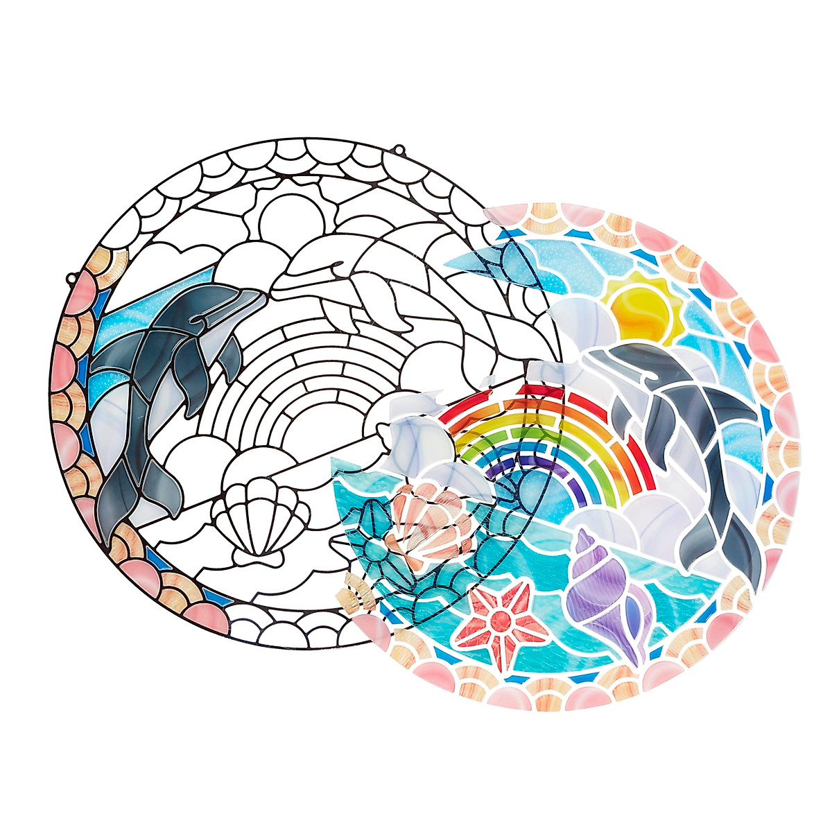 Melissa & Doug Stained Glass Made Easy Craft Kit: Dolphins - 180+ Stickers , Ocean Animals Crafts For Kids Ages 5+