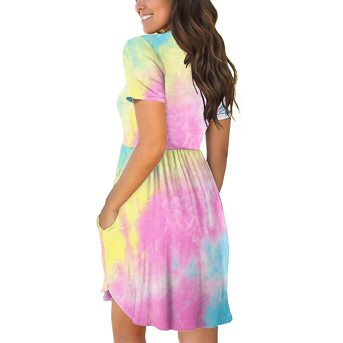 Office Dresses for Women for Work Ruffle A-Line Casual Dress Floral Short Sleeve Midi Dress Pink