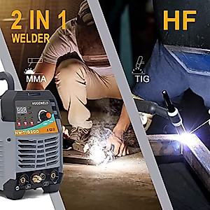 HUGEWELD Tig Welder TIG-200,HF TIG/Stick/Arc 2 in 1 TIG Welders,200 Amp 220V TIG Welding Machine,IGBT Inverter Portable Digital Display for Beginner