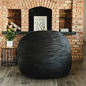 Big Joe Fuf Large Foam Filled Bean Bag Chair with Removable Cover, Black Lenox, Durable Woven Polyester, 4 feet Big