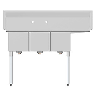 KoolMore 3 Compartment Stainless Steel NSF Commercial Kitchen Sink with Drainboard - Bowl Size 12" x 16" x 10",Silver