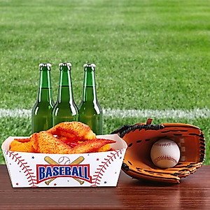 Junkin 100 Pcs 2 lb Football Baseball Paper Bowl Football Food Trays Football Birthday Decor for Party Supplies (Baseball Style)