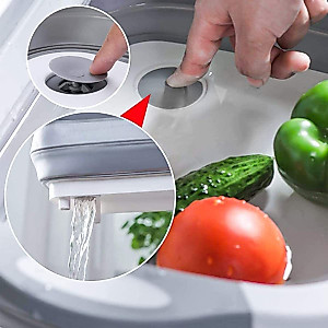 Collapsible Cutting Board with Wash Basin and Drainage Hole; BBQ Prep Tub and Camping Cutting Board; Space-Saving Collapsible Camping Dish Tub Sink RV and Camper Kitchen Must Have Accessory Grey