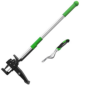 SOYUS Weeder Puller Standing Weed Puller Tool Stand Up Heavy Duty Garden Tool with 39" Long Handle, 4 Claws Stainless Steel, High Strength Foot Pedal, Comfort Soft Grip Without Bending