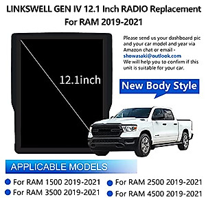 LINKSWELL GEN IV 12.1 Inch Radio Replacement for RAM 2019 2020 2021 Trucks New Body Style 1500/2500/3500 Android 8.1 T-Style Car Stereo Touch Screen Head Unit Multimedia Bluetooth GPS Navigation