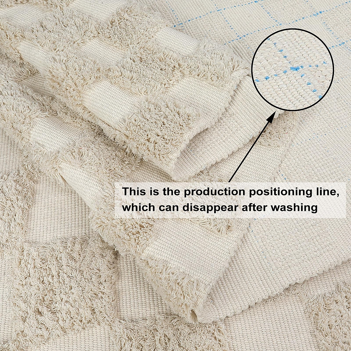 Lanffia Boho Checkered Tufted Rug - 3x5 Area Rug Beige Hallway Rug Washable with Tassels Indoor Farmhouse Floor Carpet for Kitchen Bathroom Laundry Doorway Bedroom Living Room