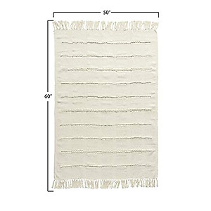Creative Co-Op Cream Cotton Blend Chenille Fringe Blankets and Throws, Off-White