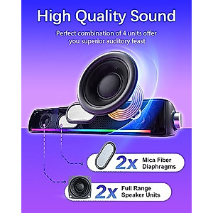 Computer Speakers, Hi-Fi Sound Quality Computer Sound Bar, Bluetooth 5.0 & 3.5mm Wired PC Speakers with 4 Dynamic Lighting Modes, USB Powered Speakers for PC, Desktop, Laptops, Phones, Monitors, Xbox