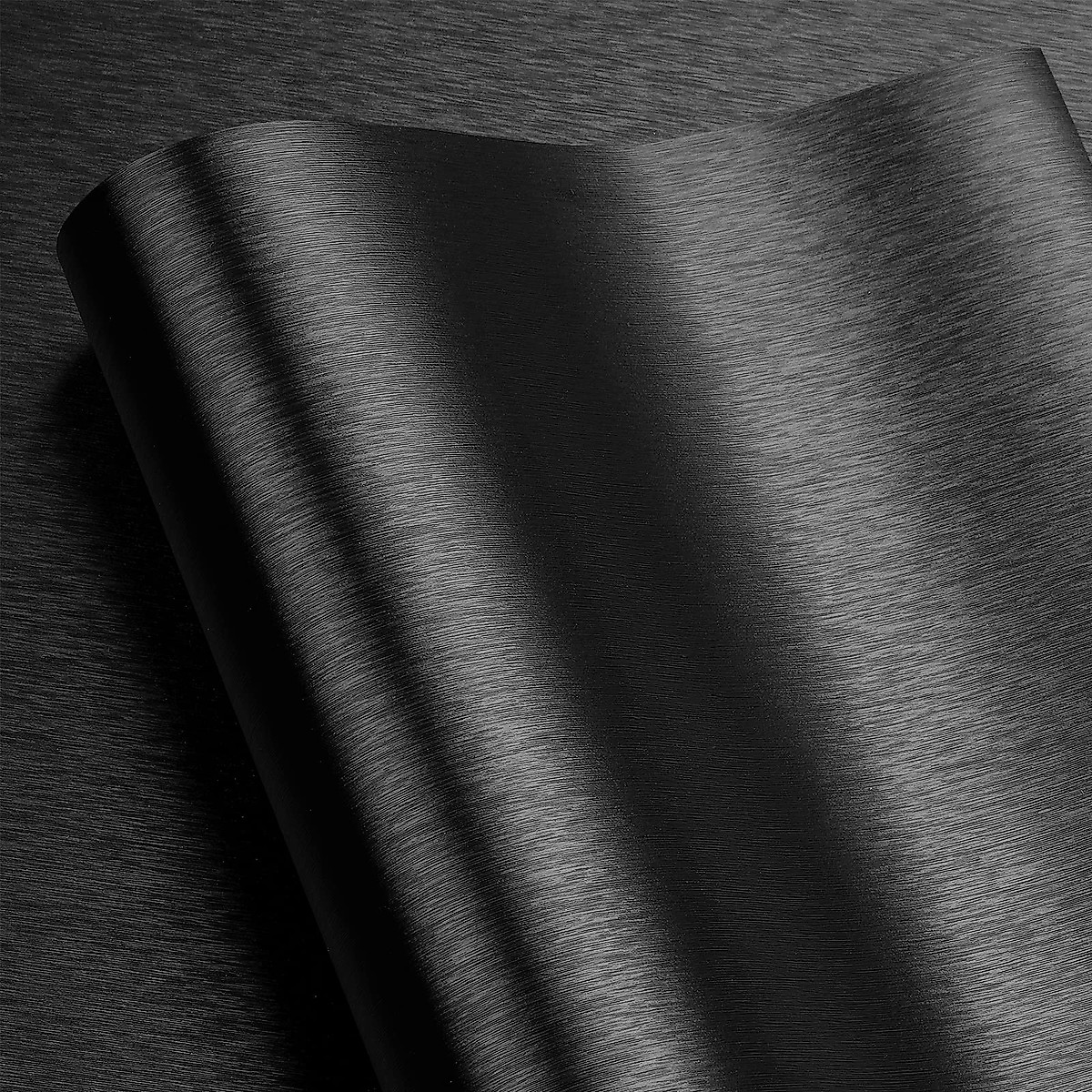 LACHEERY Brushed Black Contact Paper Peel and Stick Black Stainless Steel Contact Paper for Appliances Thick Metallic Wallpaper Roll for Refrigerator Kitchen Bathroom Cabinets Stove Vinyl 15.8"x80"