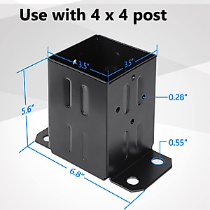 Eapele 4x4 Wood Fence Post Anchor Base, 13GA Thick Steel and Black Powder Coated,Come with Wood Screws and Concrete Anchors