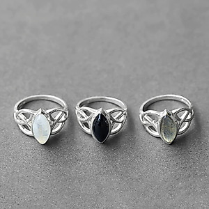 RKGEMS 6x12MM Marquise Shape Moonstone Birthstone Gemstone 925 Sterling Silver Victorian Style Triquetra Celtic Trinity Knot Ring (5)