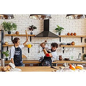 Cute Black Kitchen Bib Apron For Women and Men - With 2 Pockets and Graphic - For Chefs and Home Cooking - Adjustable Strap - Water Resistant - Multi-sized - Gift Box (Cooking Ninja (Men)