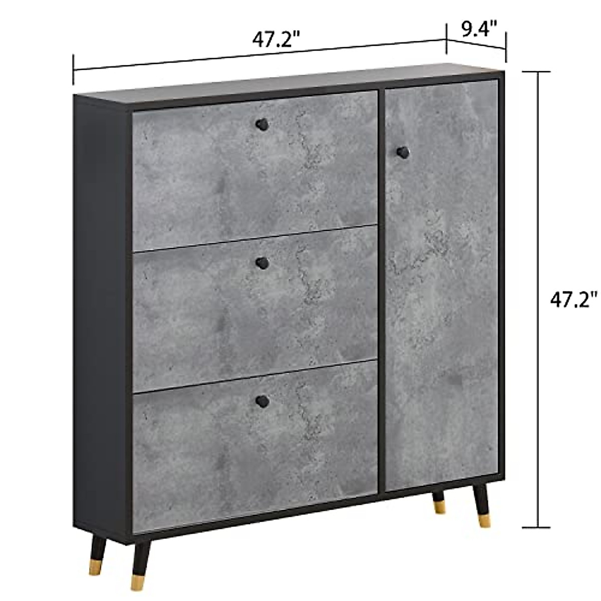 Homsee Shoe Storage Cabinet with 3 Drawers and 1 Door, 3-Tier Wood Shoe Rack Organizer for Entryway, Hallway & Closet, Black and Dark Grey (47.2”L x 9.4”W x 47.2”H)