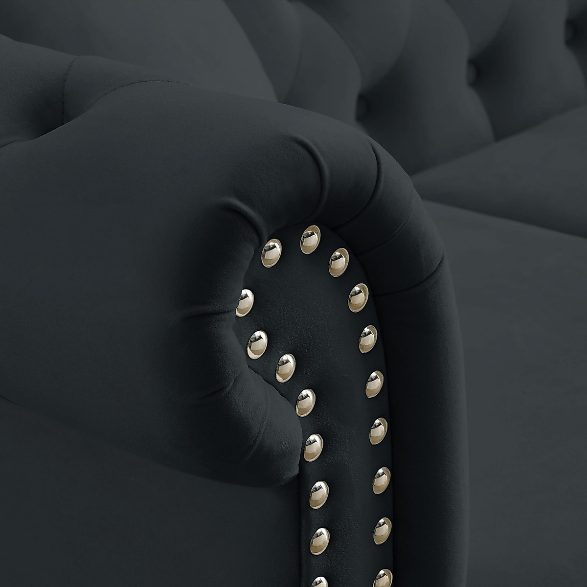 ATUMON 59" Chesterfield Loveseat Velvet Sofa for Living Room,2-Seater Sofa Tufted Couch with Two Pillows,Rolled Arms and Nailhead for Living Room, Bedroom, Office Black