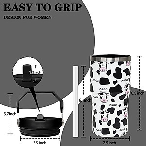 Hachishun Cute Cow Tumbler with Handle, Stainless Steel Vacuum Insulated Flip Straw 20 oz Cow Tumbler Spill Proof Coffee Travel Mug Cow Gifts for Women