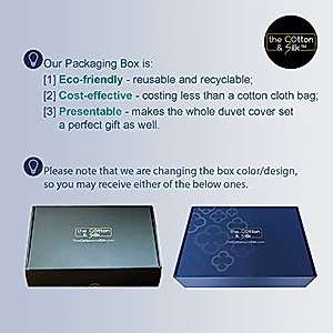 100% Long-Staple Cotton Duvet Cover Set (1 Duvet Cover, 2 Pillow Shams), from Luxury Bedding Brand TheCotton&Silk, King Size, White + Misty Blue